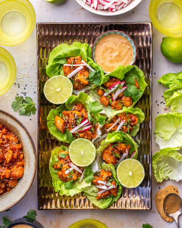 Asian Chicken Lettuce Wraps with Peanut Dipping Sauce – Primal Wellness