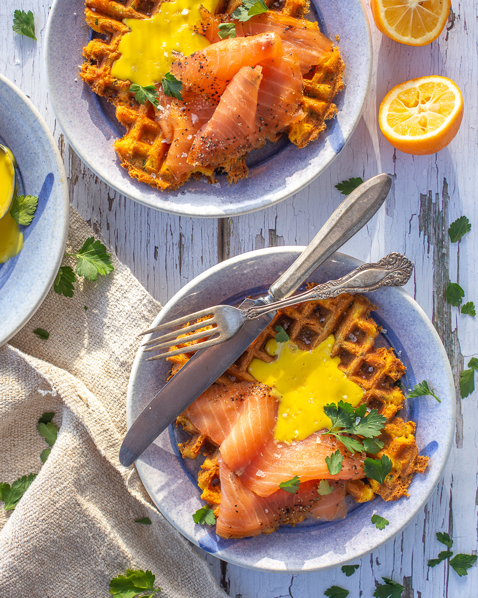 Savory Herbed Waffles with Smoked Salmon and Hollandaise – Primal Wellness