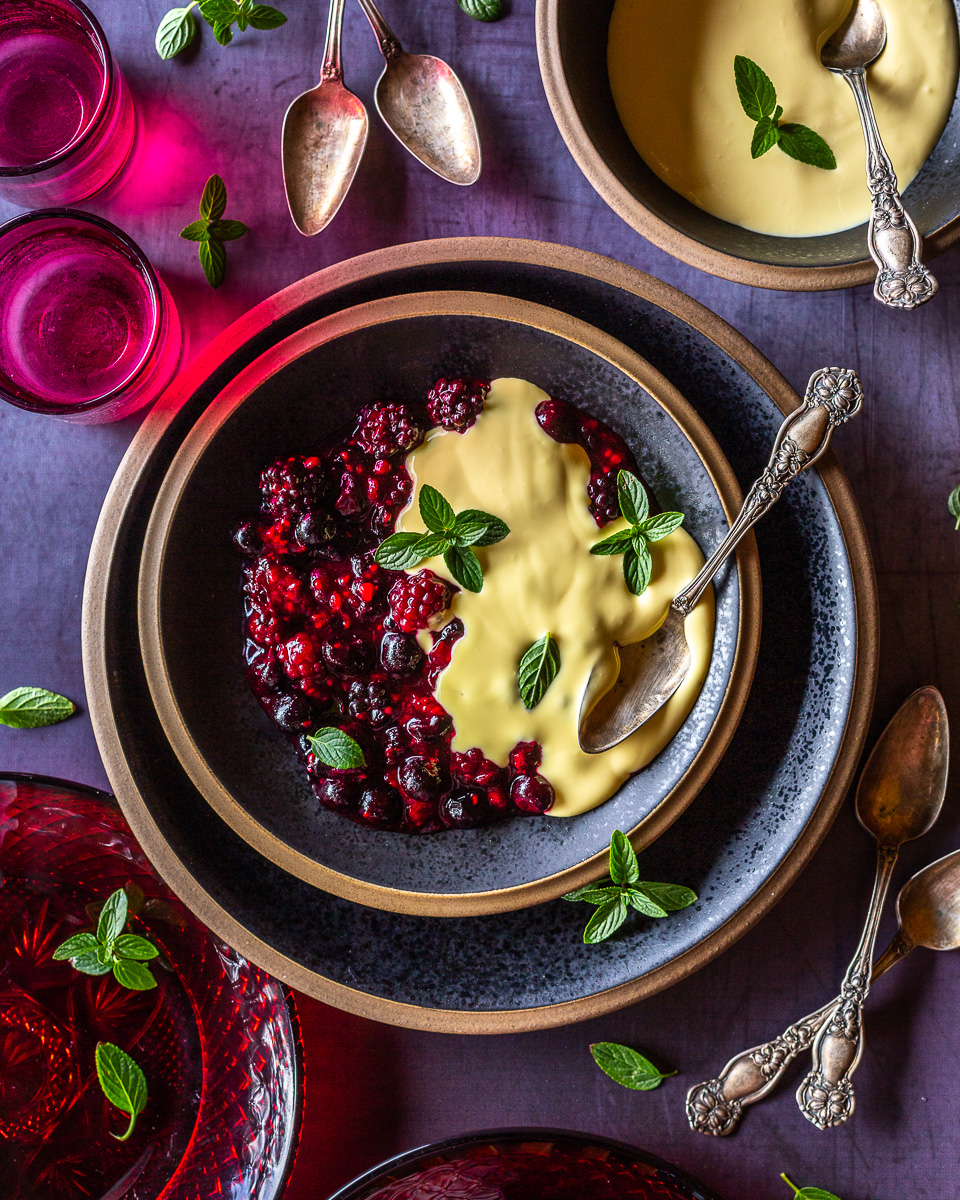 Red Berry Fruit Compote with Custard Sauce (Rote Grütze mit Vanillesoße ...