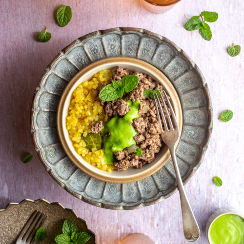 Curried Beef over Turmeric “Rice” with Cilantro Mint Chutney – Primal ...