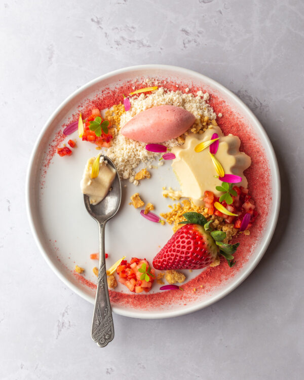 Caramelized White Chocolate Panna Cotta with Strawberry Sorbet ...