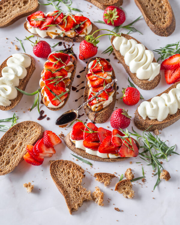 Whipped Goat Cheese, Strawberry, and Tarragon Bruschetta with Balsamic ...
