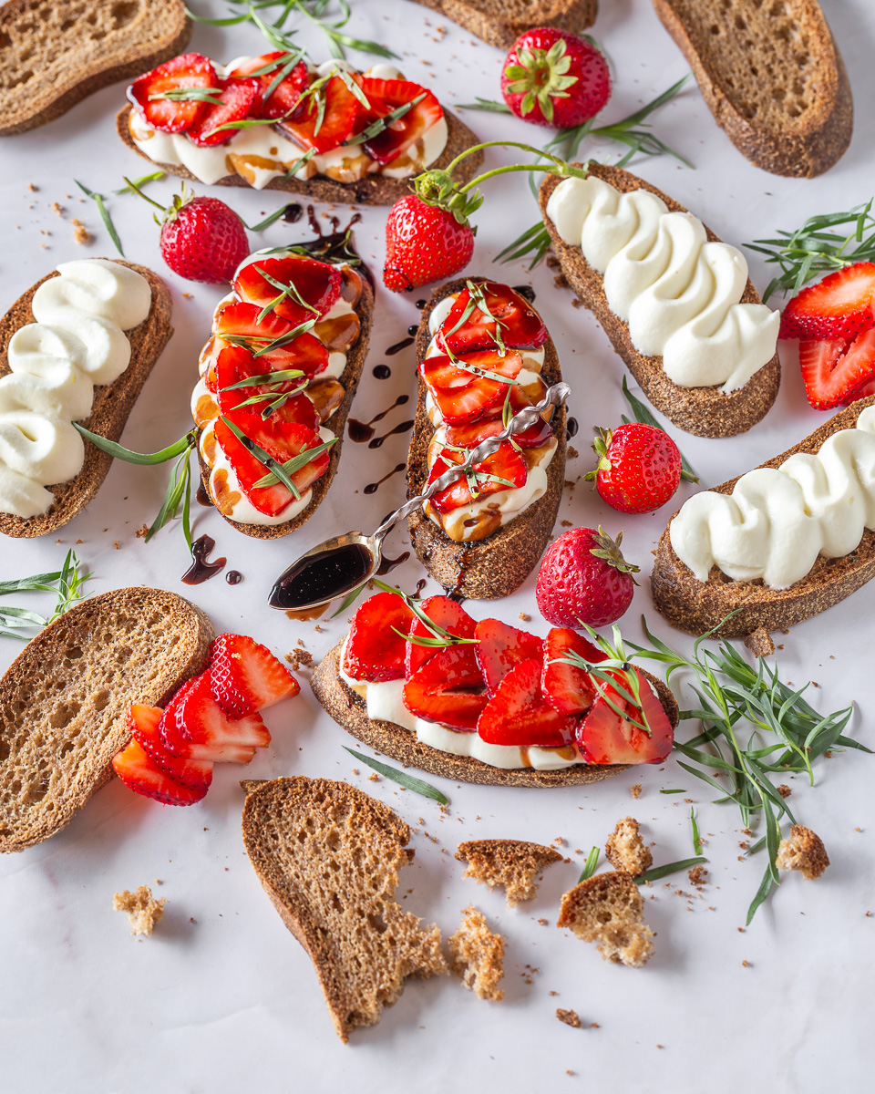 Whipped Goat Cheese, Strawberry, and Tarragon Bruschetta with Balsamic ...