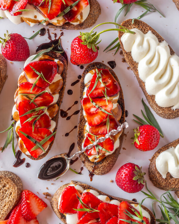 Whipped Goat Cheese, Strawberry, and Tarragon Bruschetta with Balsamic ...