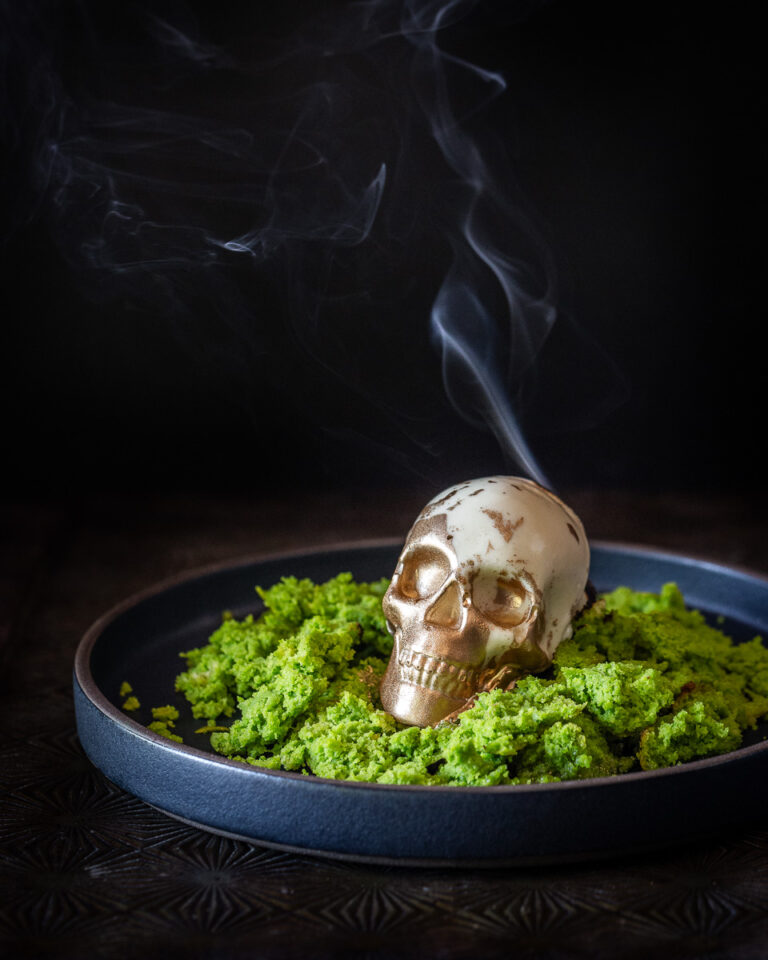 Flaming Skull Dessert (White Chocolate Skull, Cherry Cream, Vanilla ...